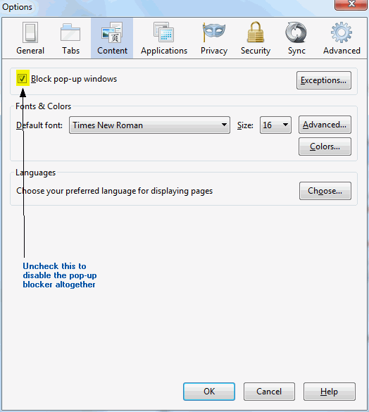 USER_MANUAL - Enable pop-ups in system